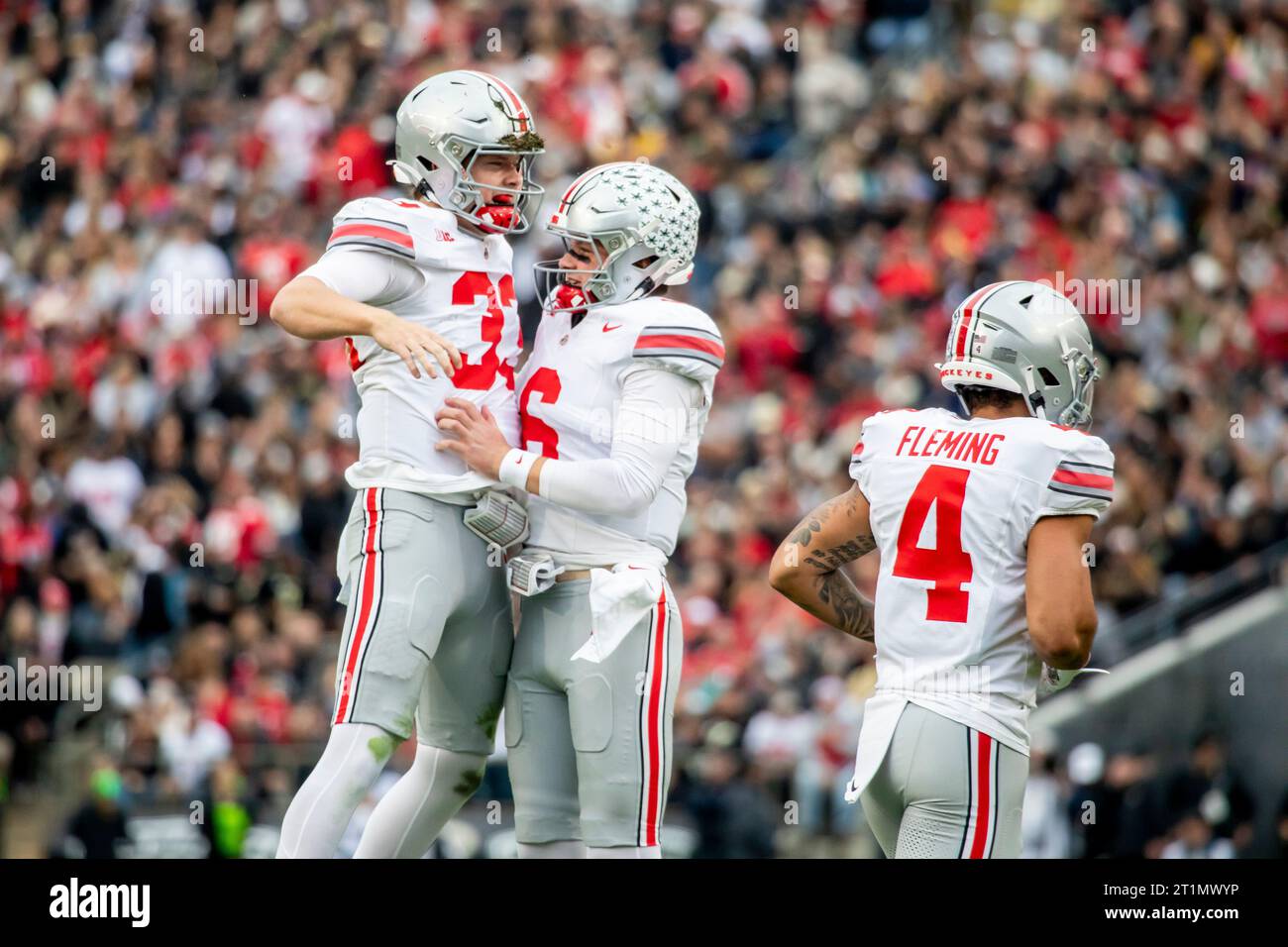 West Lafayette, Indiana, USA. 14th October, 2023. Devin Brown (33) and ...