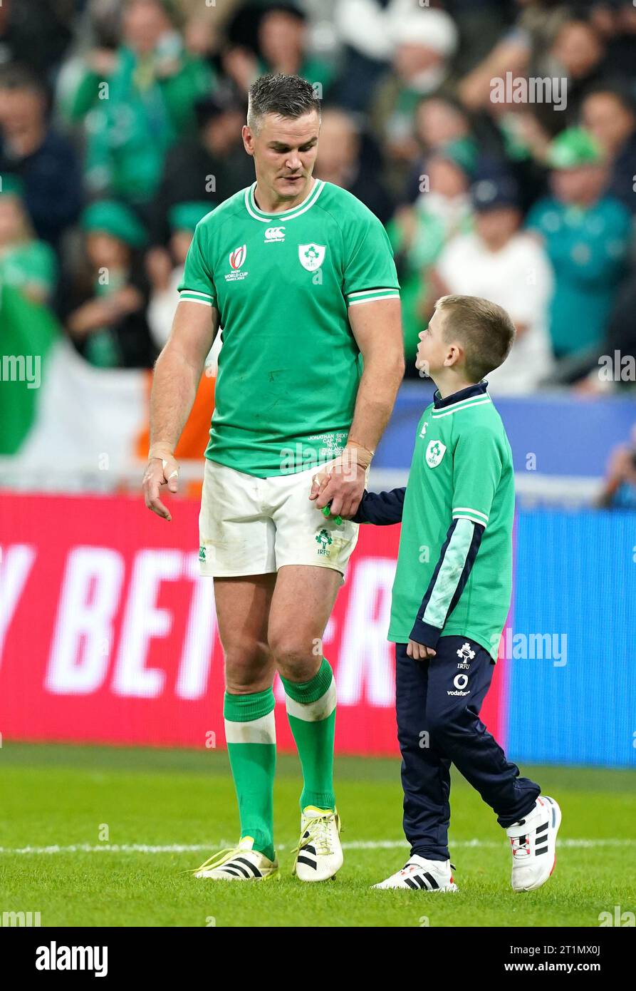Ireland's Johnny Sexton (left) with his son Luca after the final ...