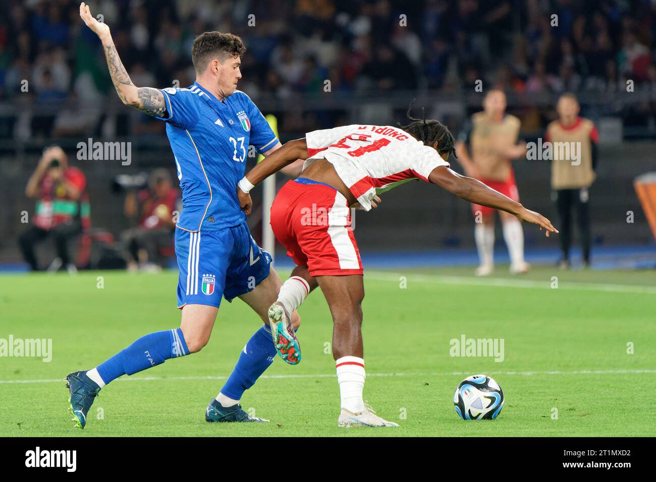 Bari, Italy. 14th Oct, 2023. Alessandro Bastoni of Italy asnd Paul ...