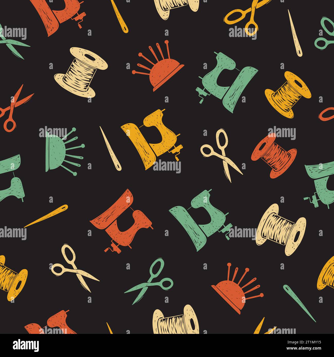 Seamless Sewing Tools Pattern Tailoring Doodle Vector Illustration In