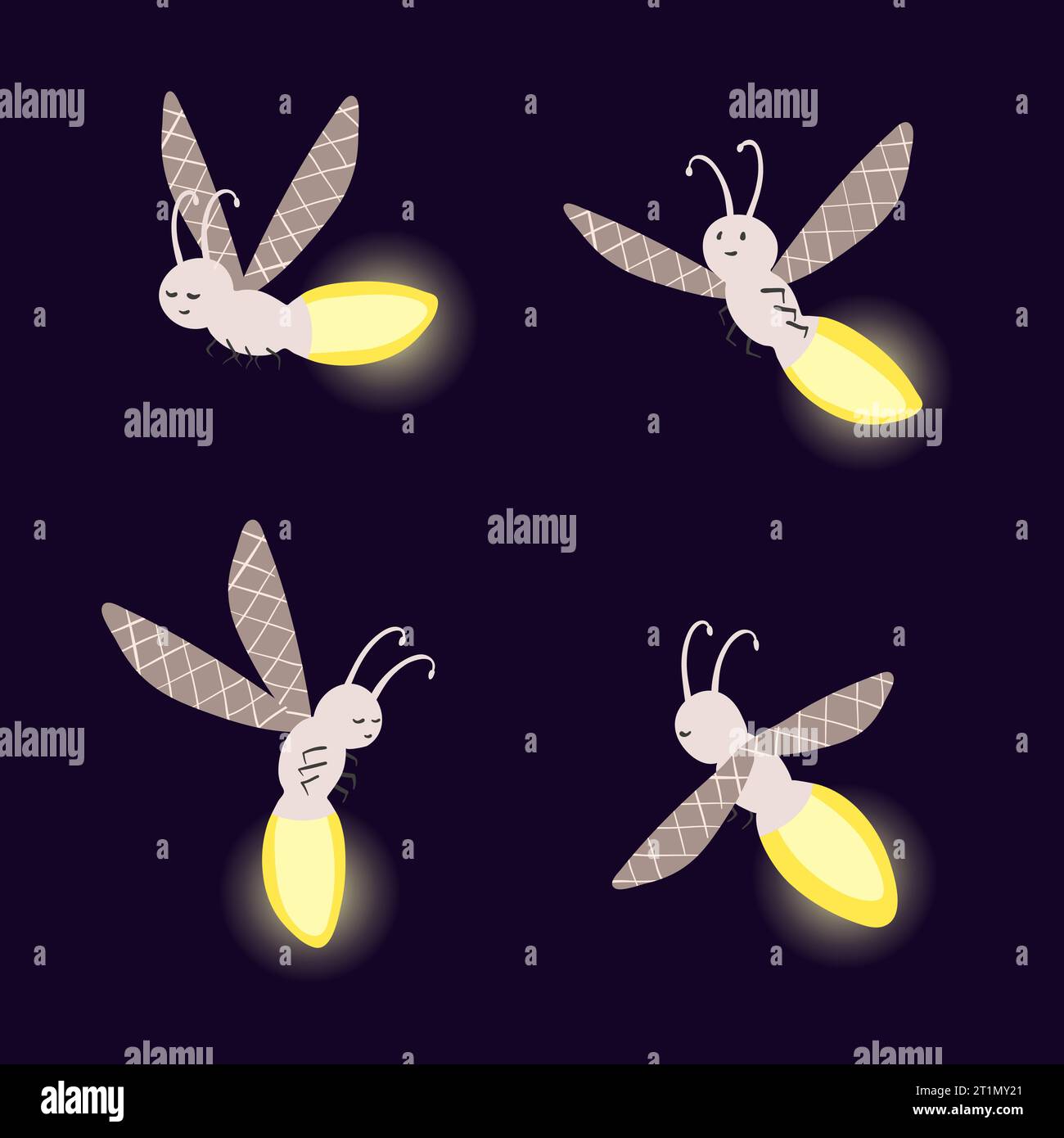 Firefly Set Vector Illustration Of Cartoon Beetle Funny Bugs Stock
