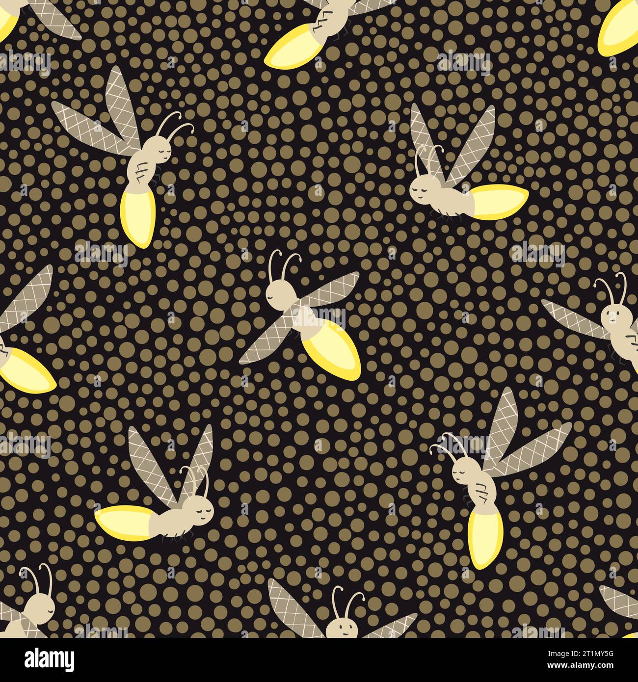 Seamless cartoon firefly pattern. Fairy vector illustration for kids, nursery print with cute ...