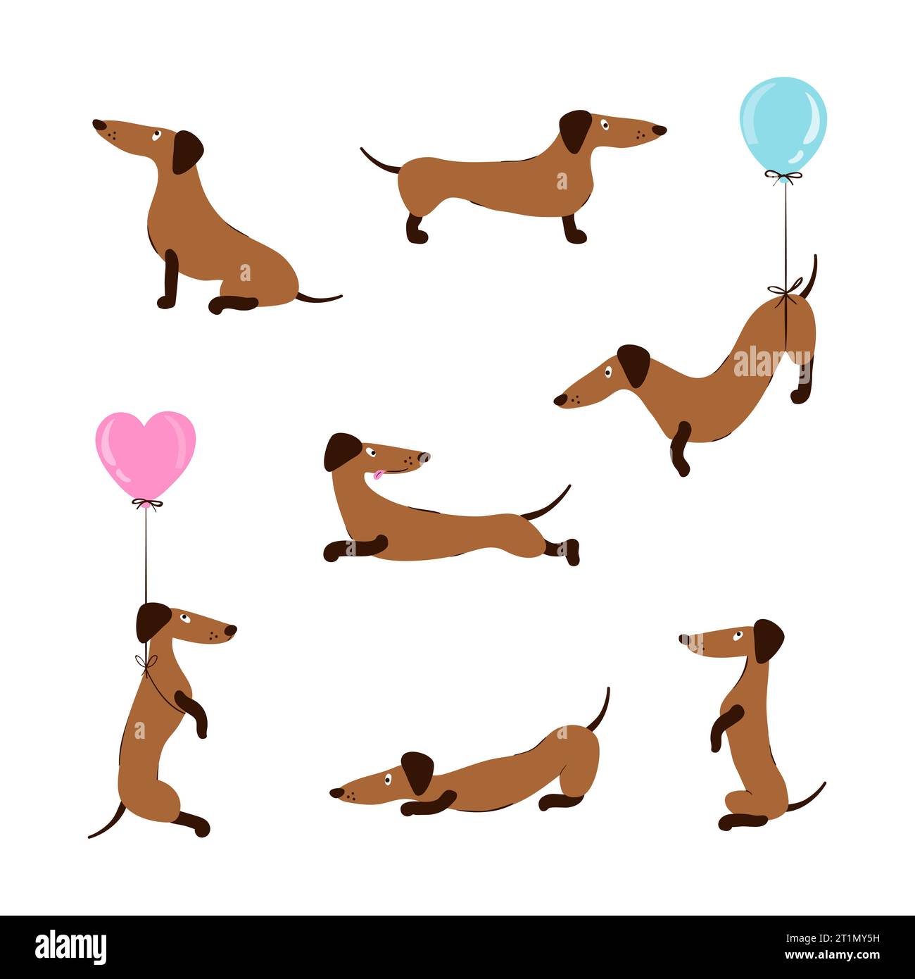 Cute cartoon dachshund set. Vector illustration of funny dog Stock ...