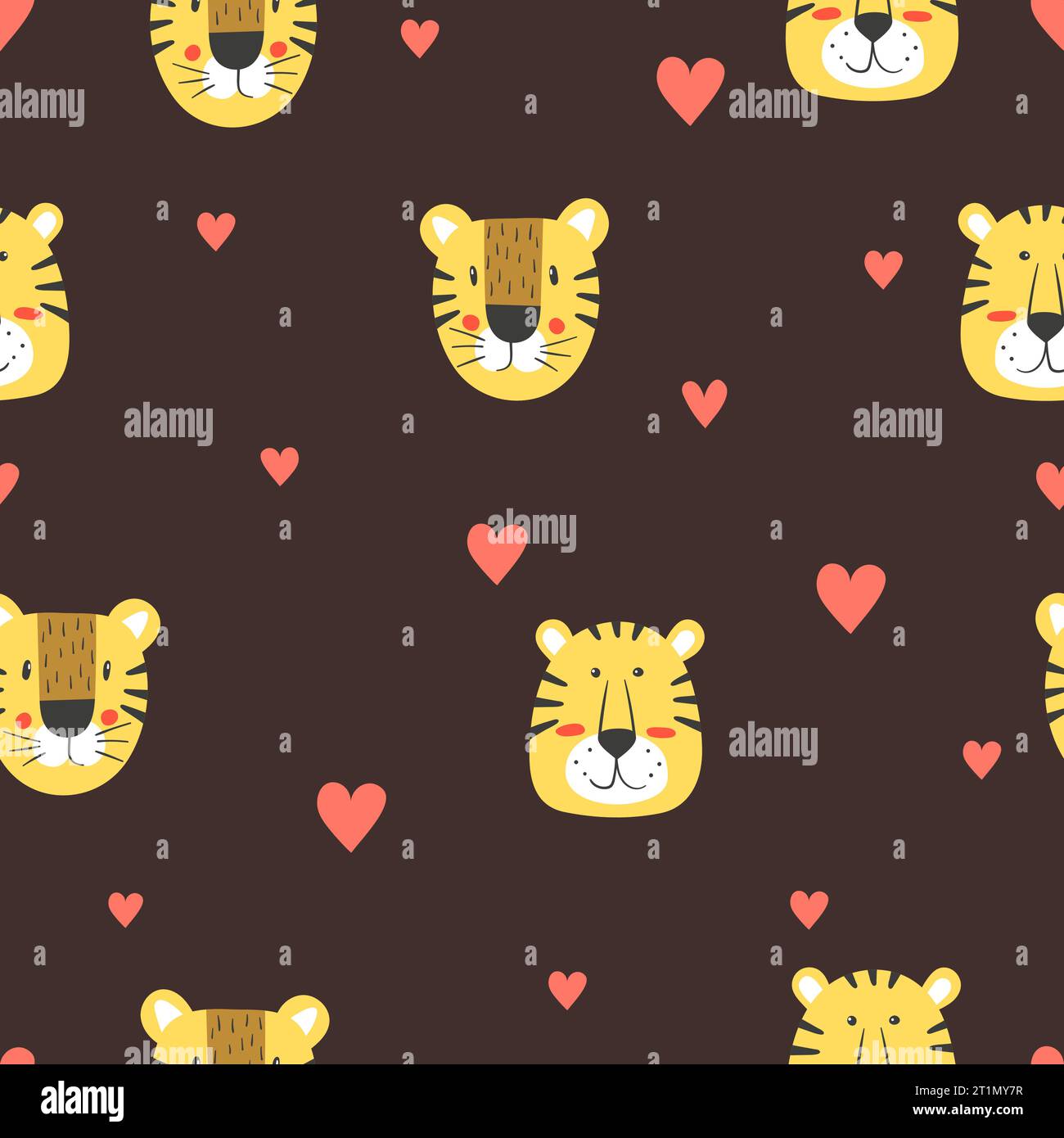 Seamless pattern with cute cartoon tigers faces. Vector animal ...