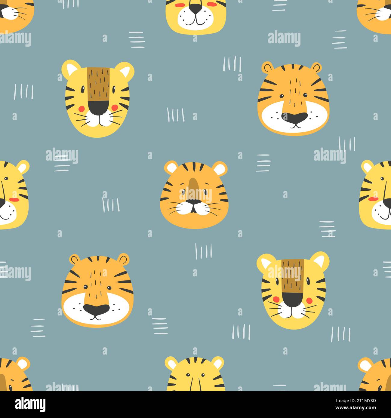 Seamless childish pattern with cartoon tigers. Vector animal ...