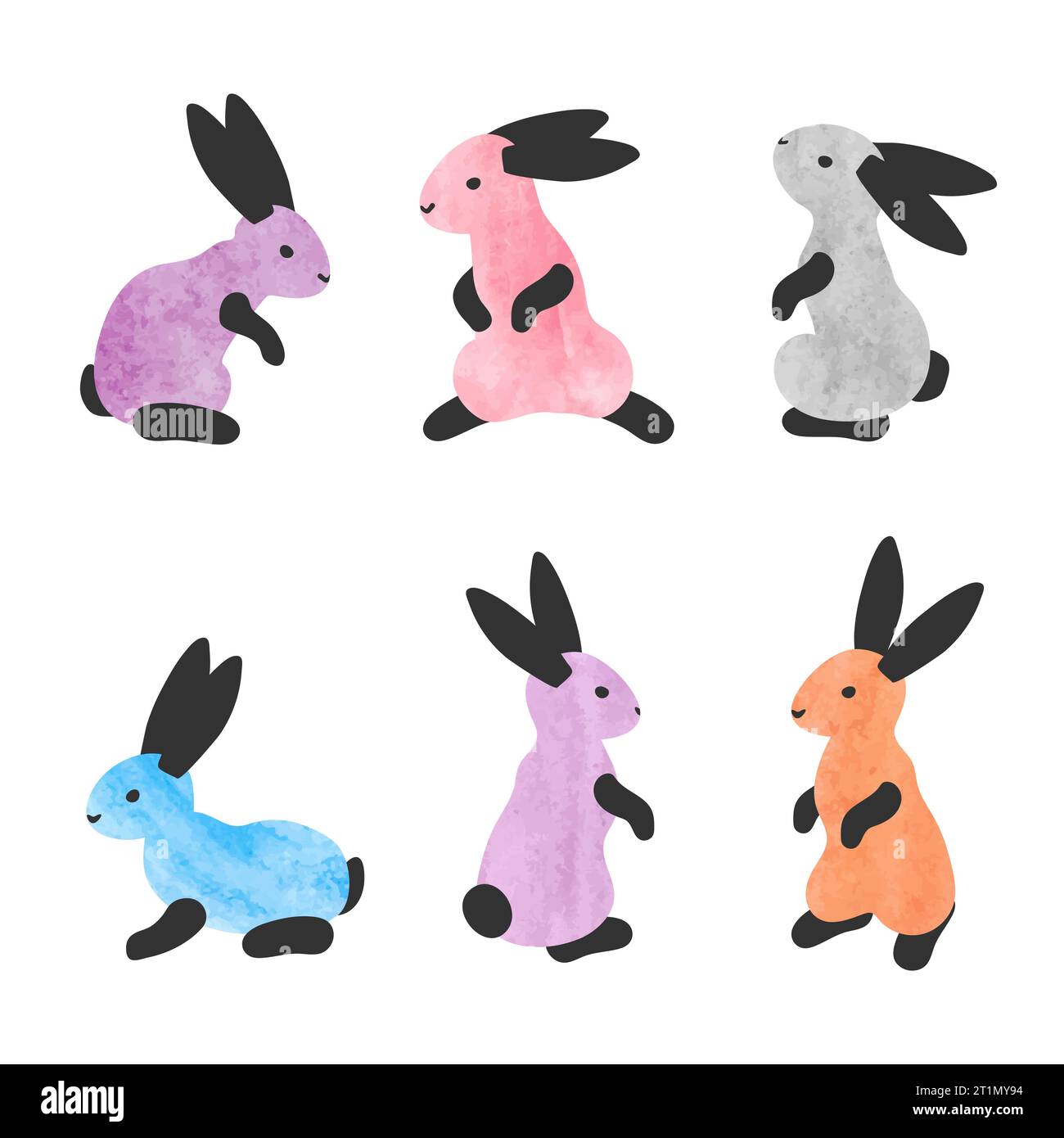 Easter bunny. Vector set of cute colorful rabbits Stock Vector Image ...