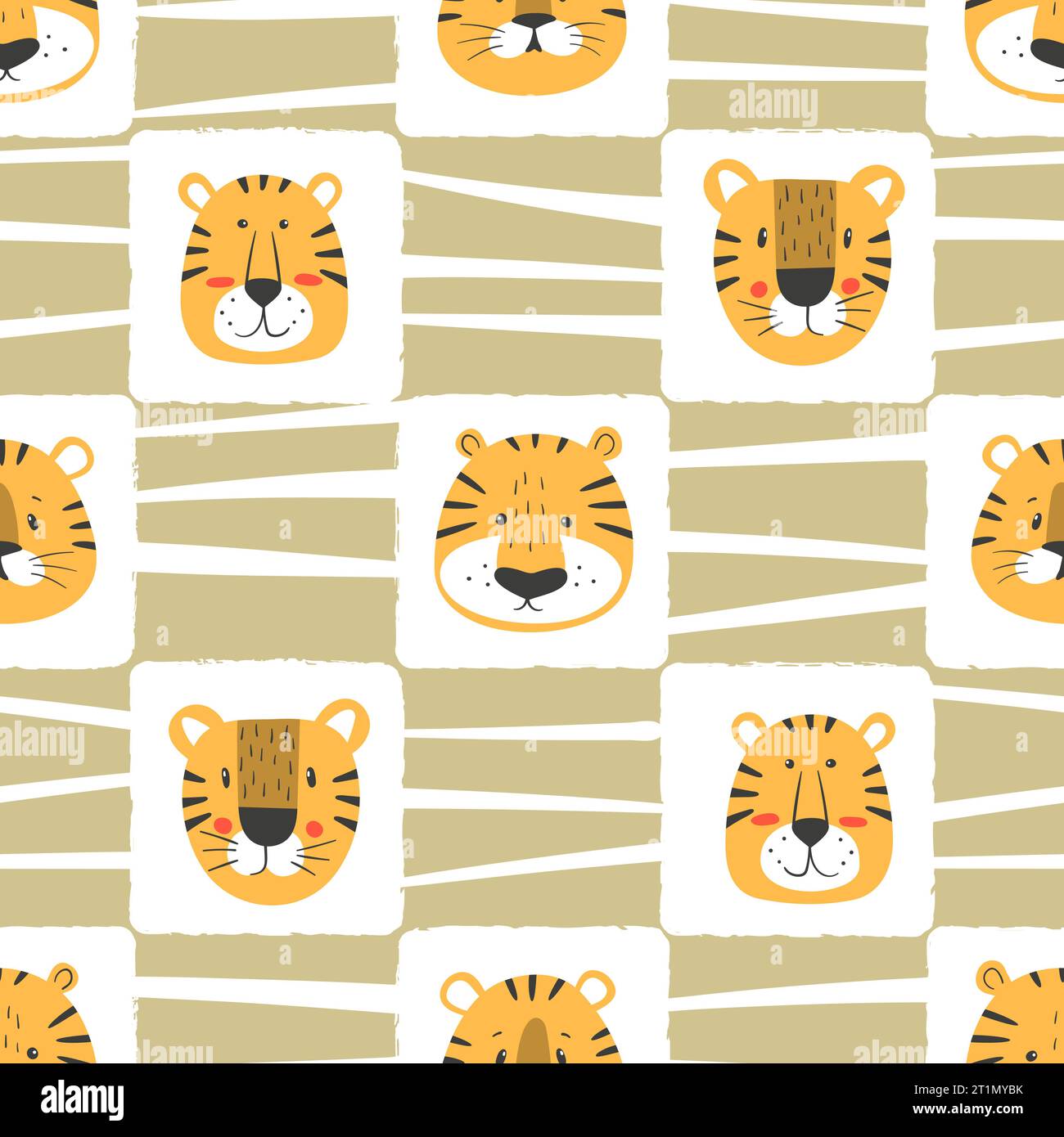 Seamless childish pattern with cartoon tigers. Vector cute animal ...