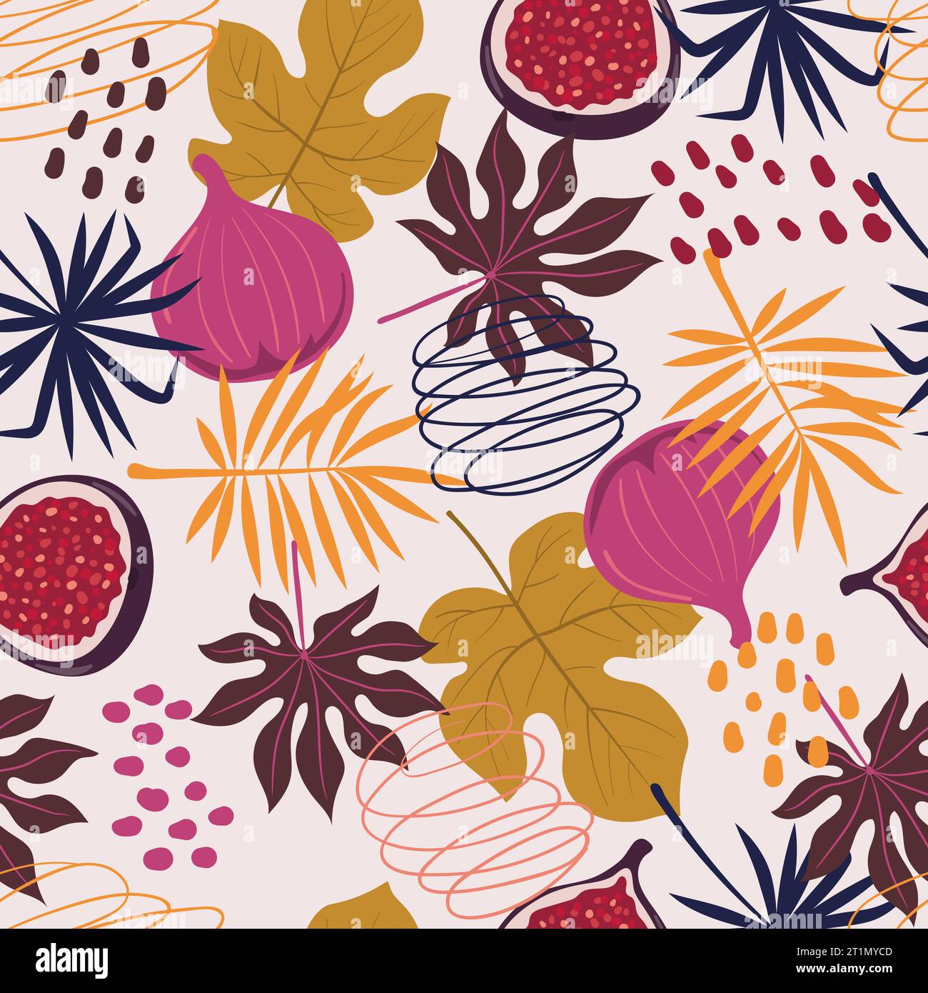 Seamless Fig Pattern Whole Figs And Pieces With Tropical Leaves