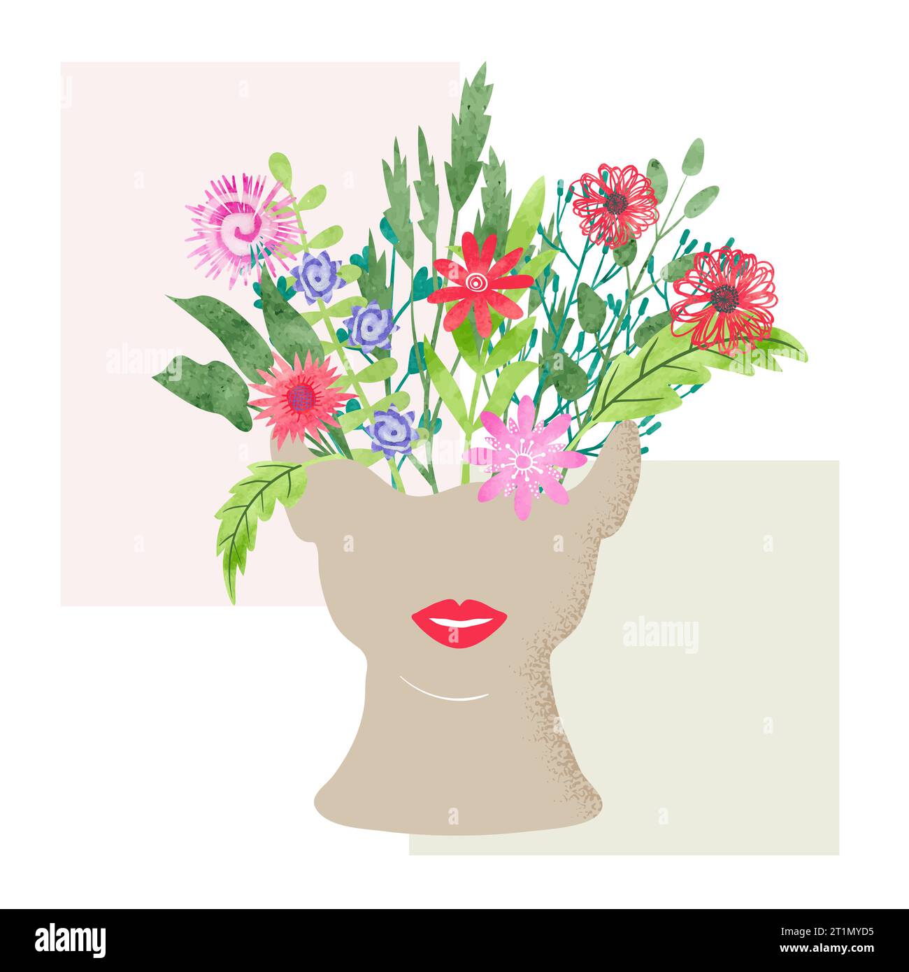 Abstract vase as woman face with flowers. Vector floral illustration ...