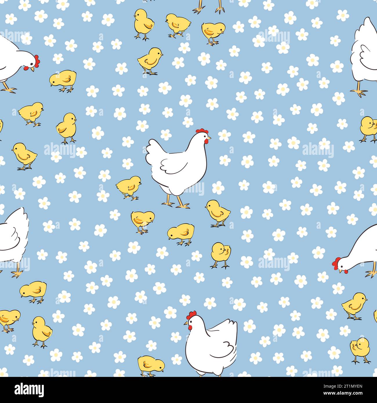 Seamless Easter pattern with cute hens and chickens. Vector chicks background Stock Vector Image ...