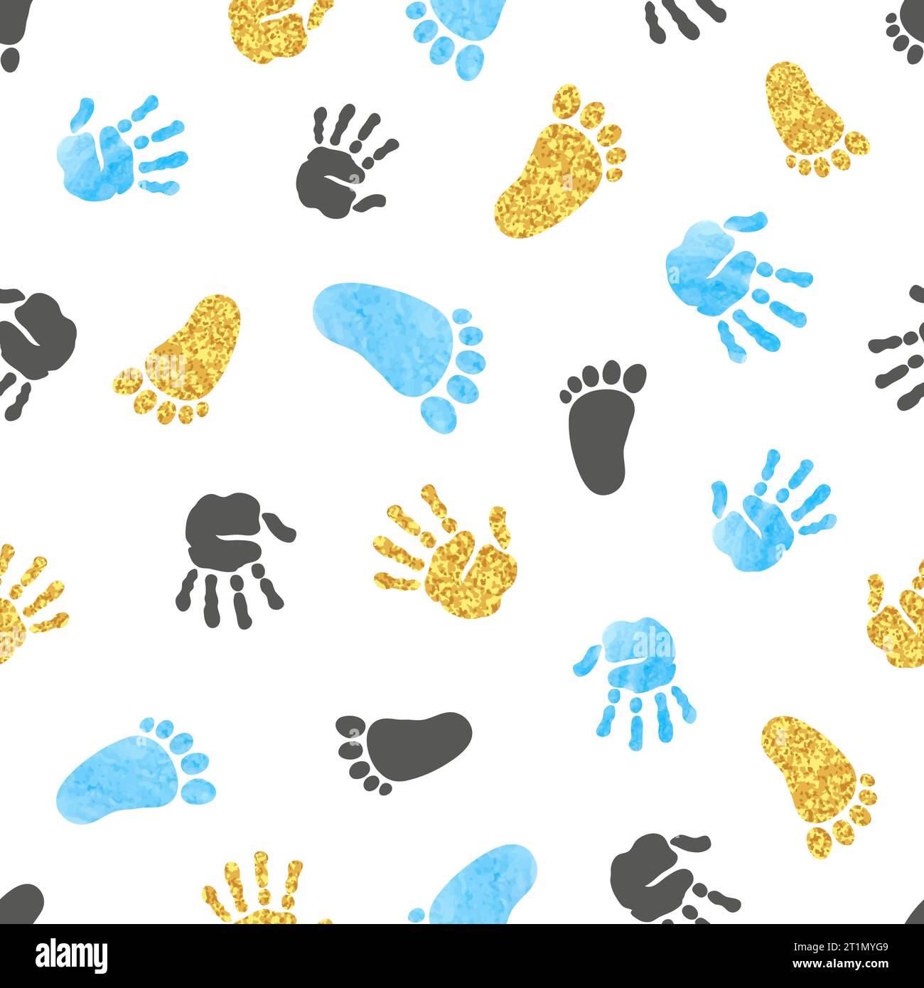 Seamless childish palm hand and foot prints pattern. Baby shower vector ...