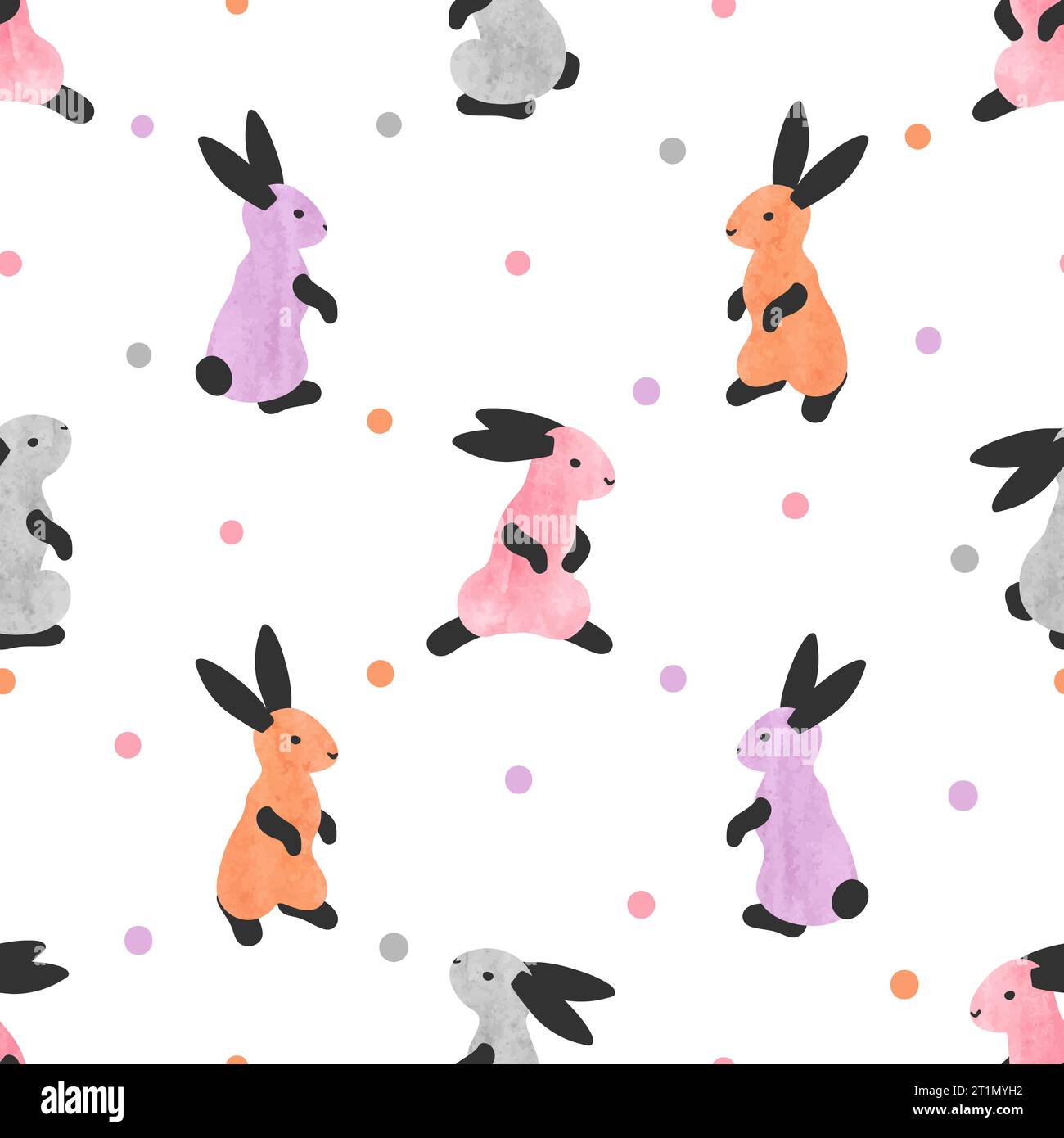 Seamless Easter pattern with cute bunny. Vector colorful rabbits ...