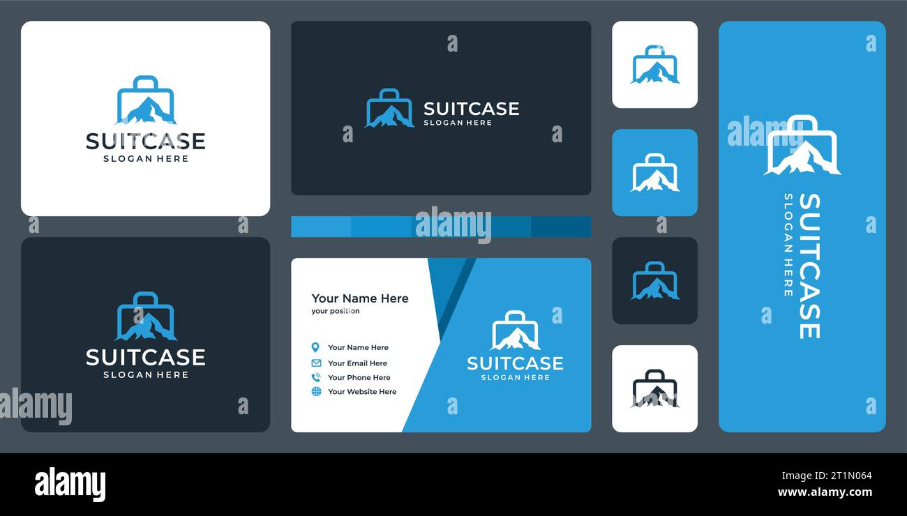 Suitcase logo design template with mountain peak design graphic vector ...