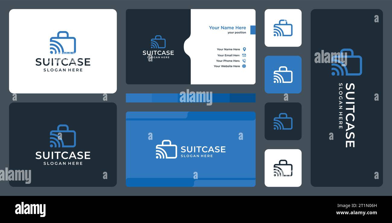Suitcase logo design template with signal connection design graphic ...