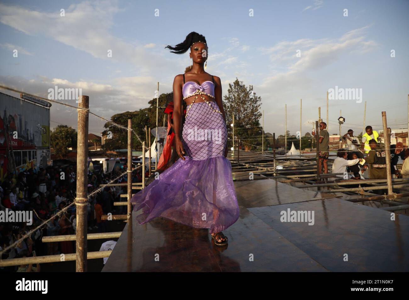 Nairobi, Kenya. 14th Oct, 2023. A model hits the runway at the Kibera ...
