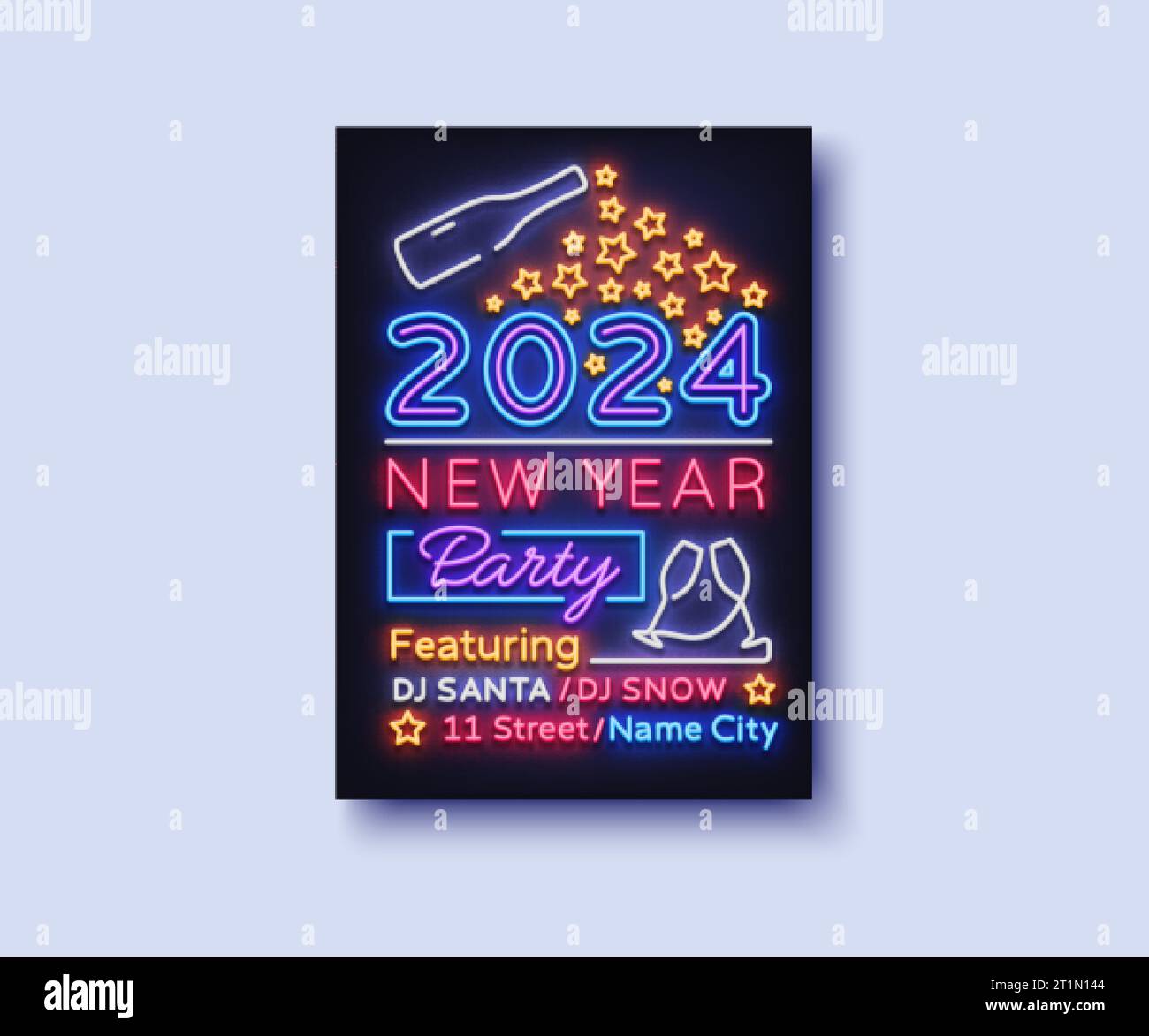 Colorful new year neon 2024 in retro style on light background. Vector ...