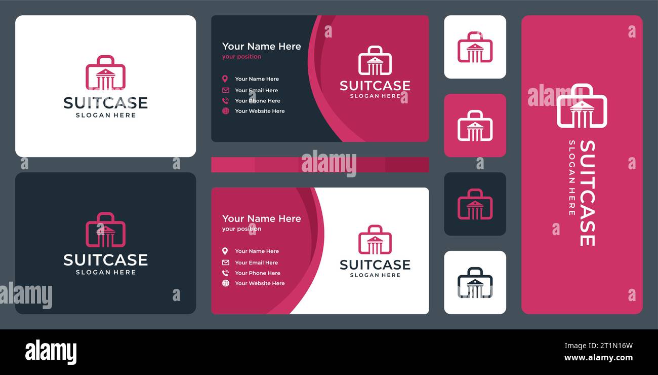 Suitcase logo design template with law building design graphic vector ...