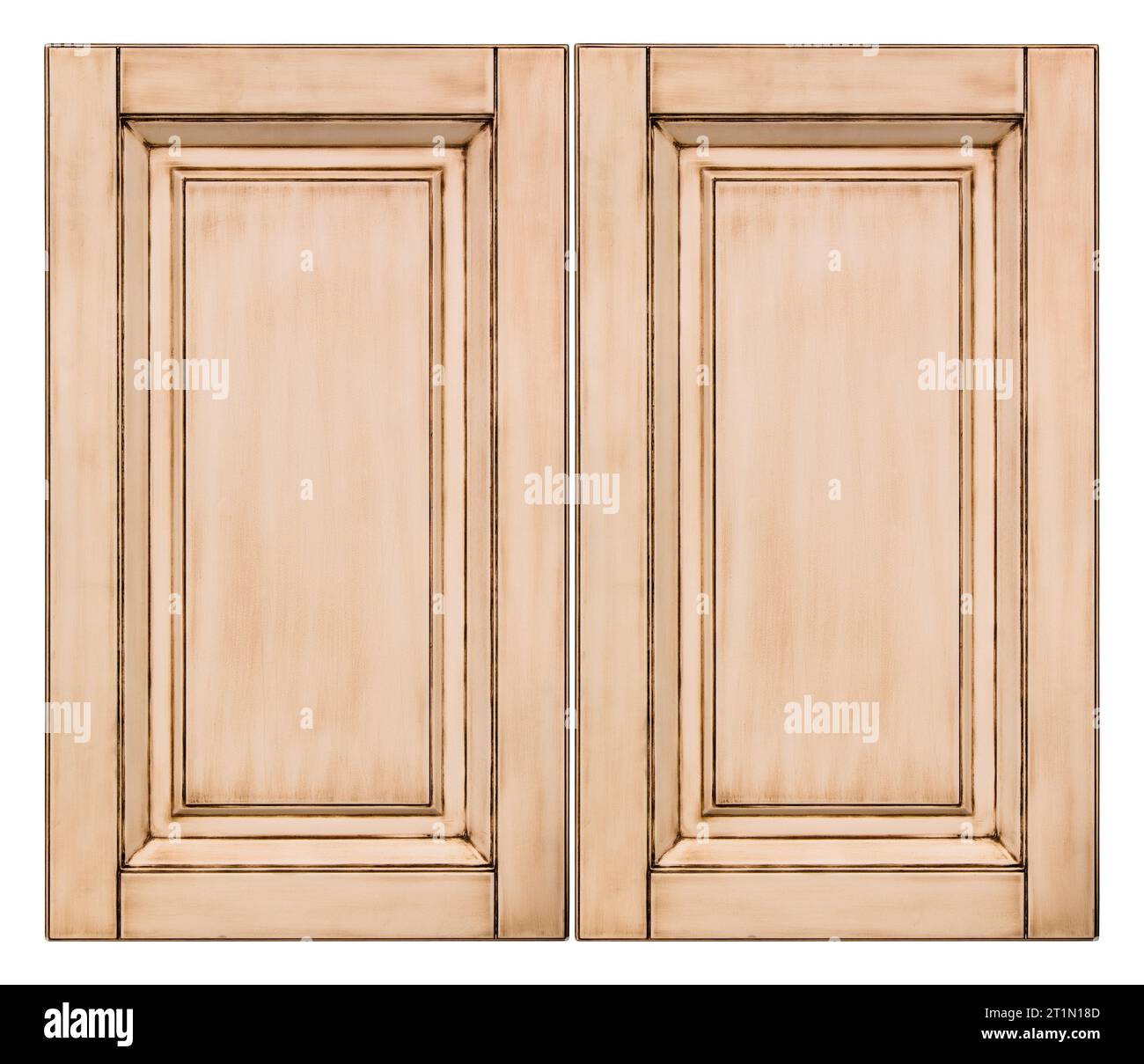 Decorative beige lacquer paint wooden kitchen two cabinet door isolated ...