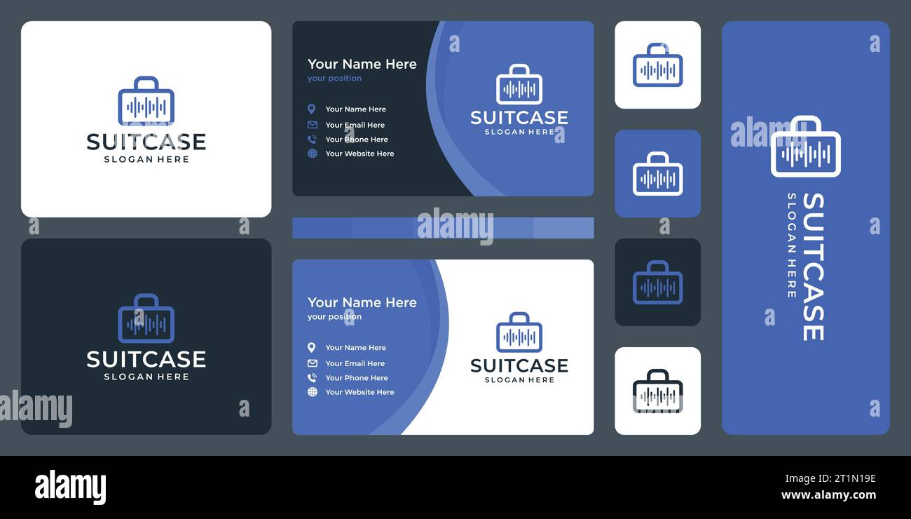 Suitcase logo design template with Sound audio wave design graphic ...