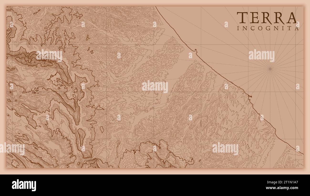 Ancient Abstract Earth Relief Old Map Generated Conceptual Vector Elevation Map Of Fantasy