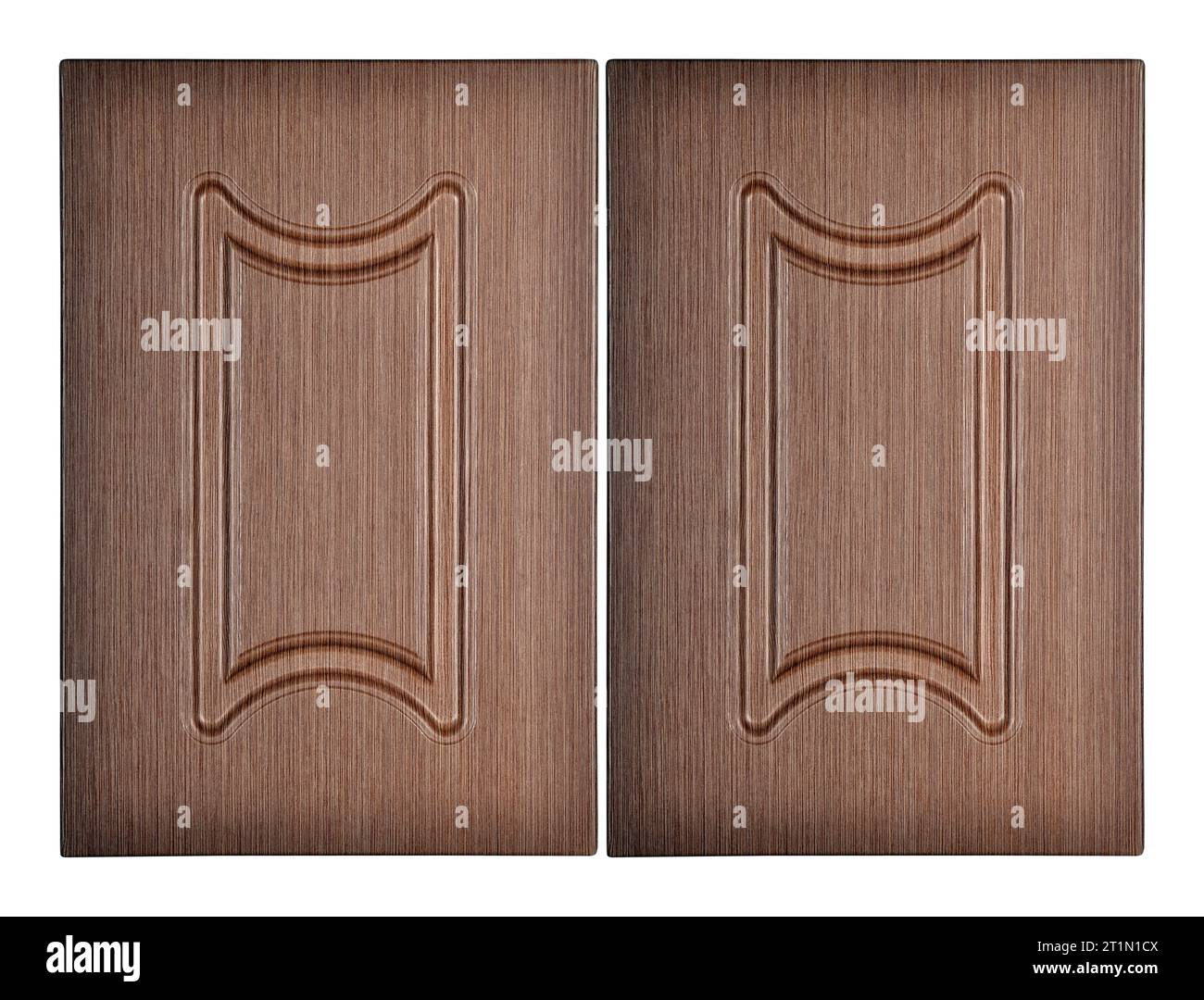Decorative brown wooden kitchen cabinet door isolated on white ...