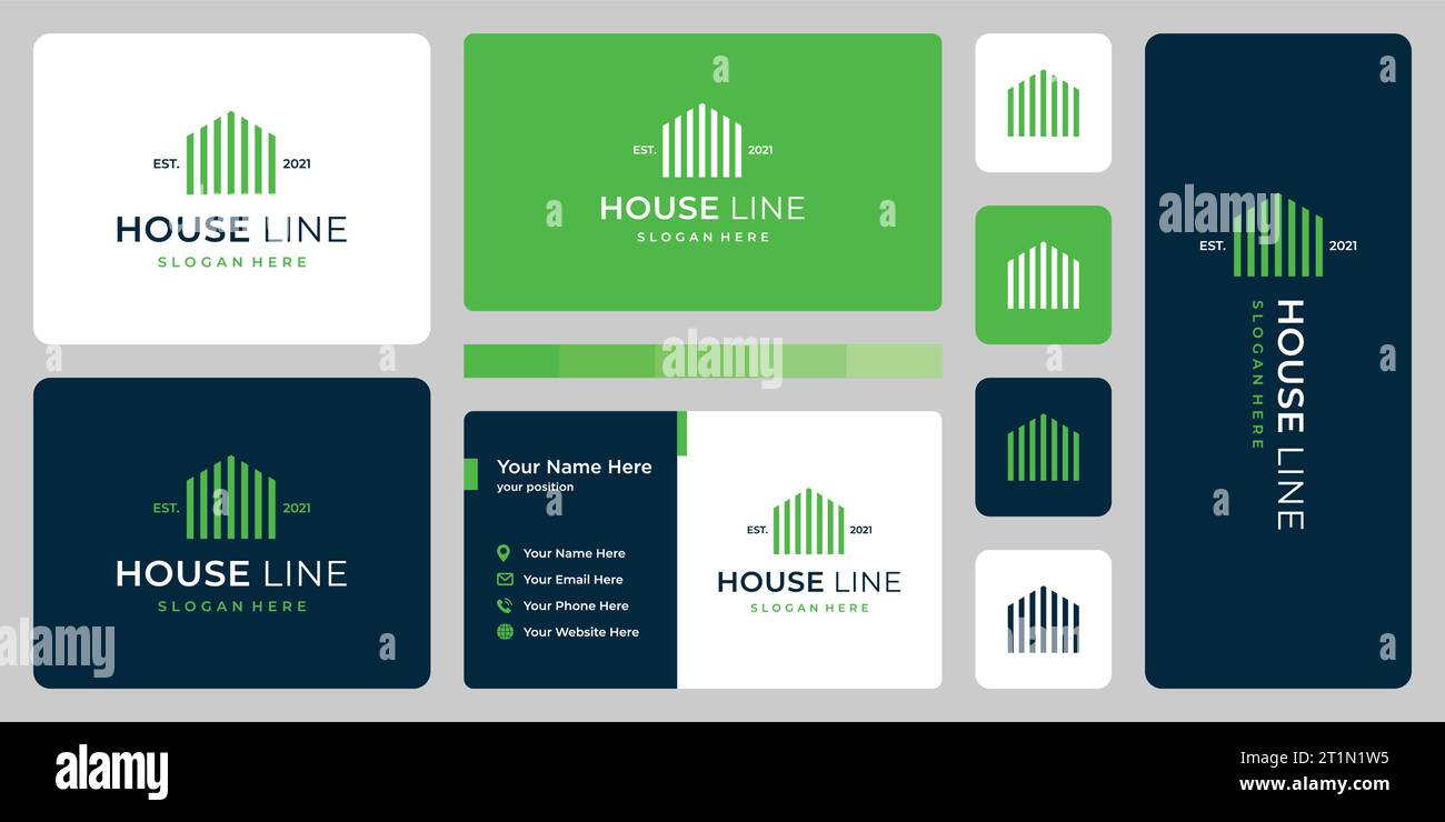 Modern house building logo design template with line art style graphic ...
