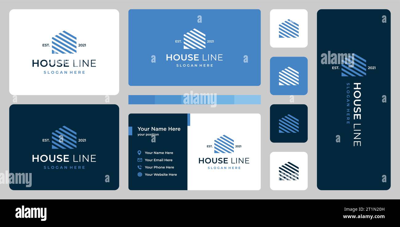 Modern house building logo design template with line art style graphic ...