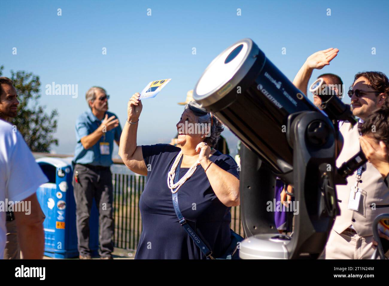 Watching the solar eclipse at Griffith Observatory Stock Photo - Alamy