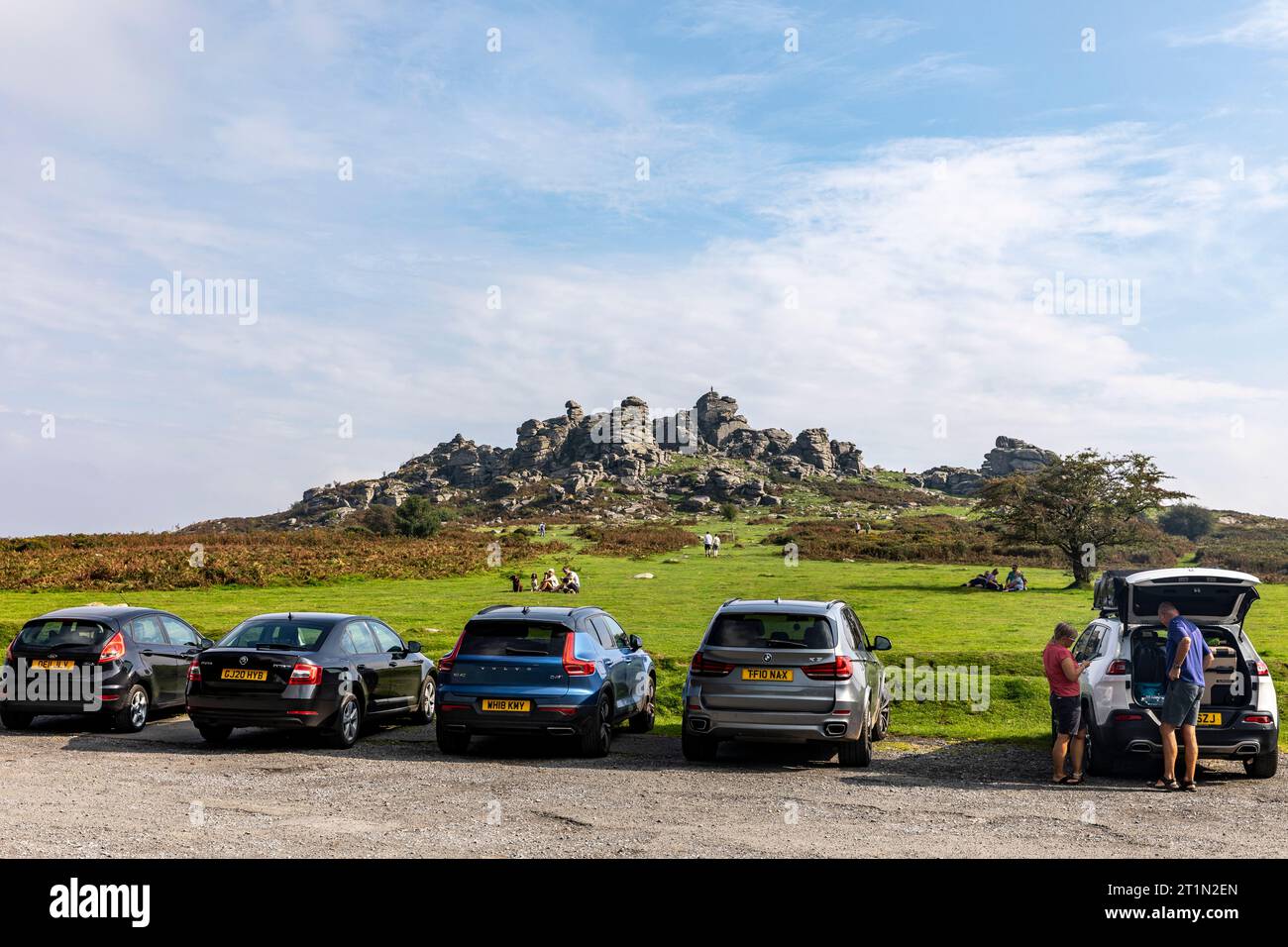 Hound Tor Dartmoor National Park, car park for visitors to walk to the ...