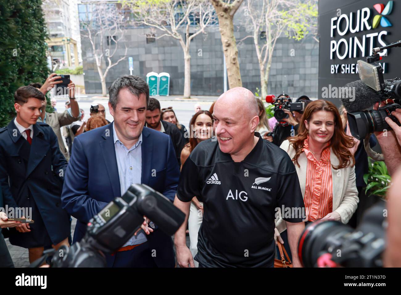 New Zealand. 15th Oct, 2023. Incoming Prime Minister Chris Luxon with ...