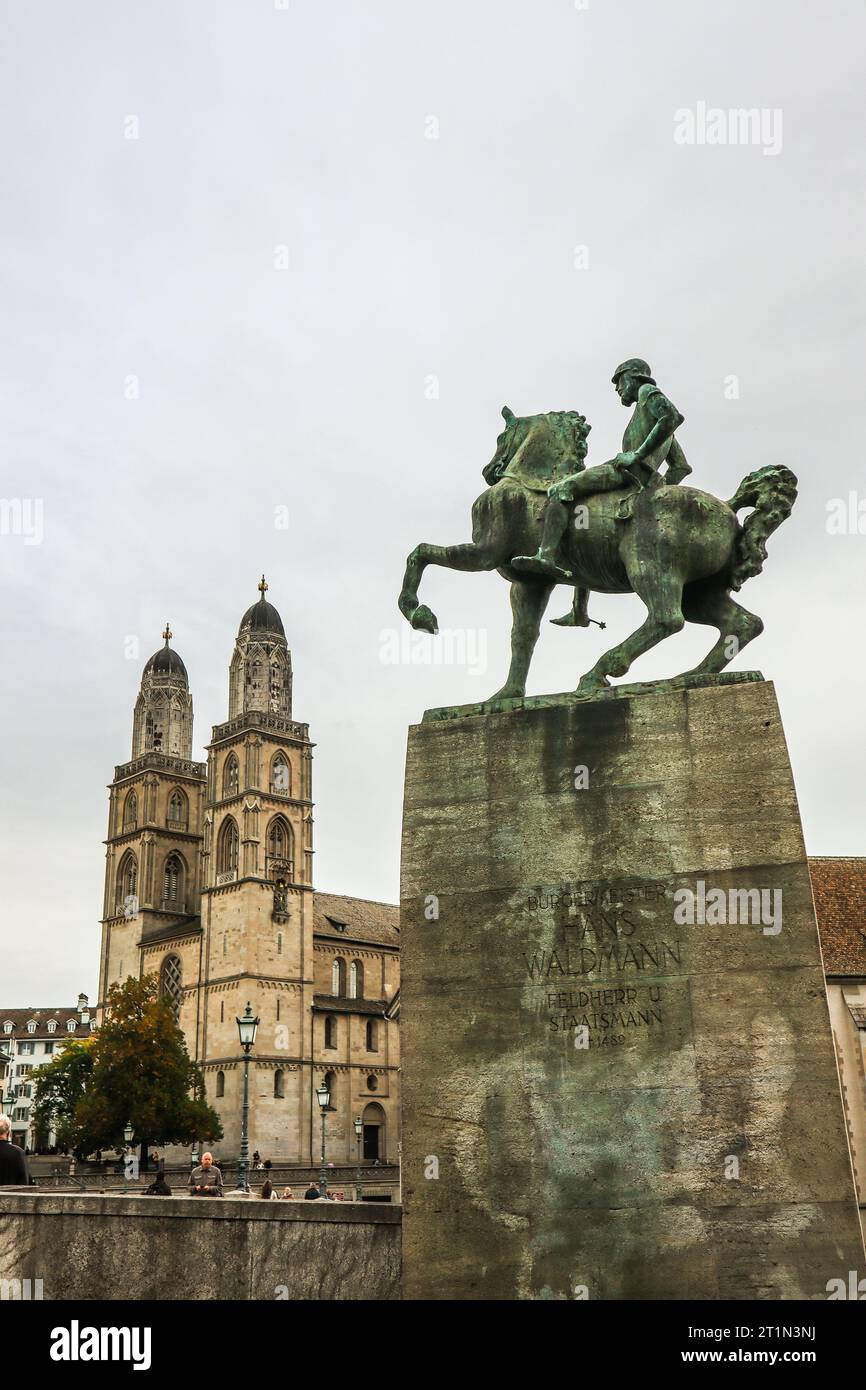 Hans Waldmann Statue, Zurich, Switzerland. Image captured in gloomy ...