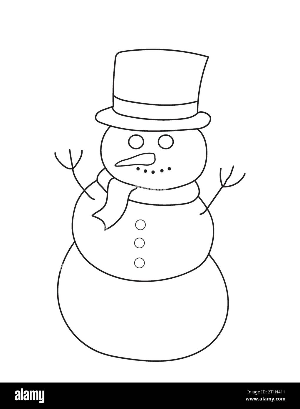 Black and white cartoon drawing of snowman. Christmas celebration. Line ...
