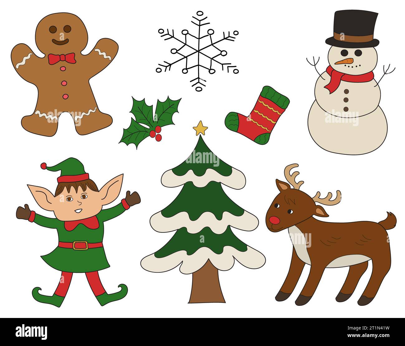 A set of clipart Christmas characters and symbols. Christmas tree, snow ...