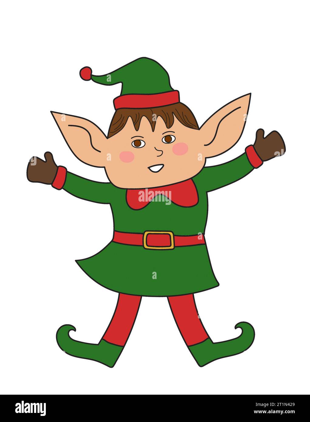 Cute Christmas Elf raising arms and hands. Cartoon drawing clipart ...
