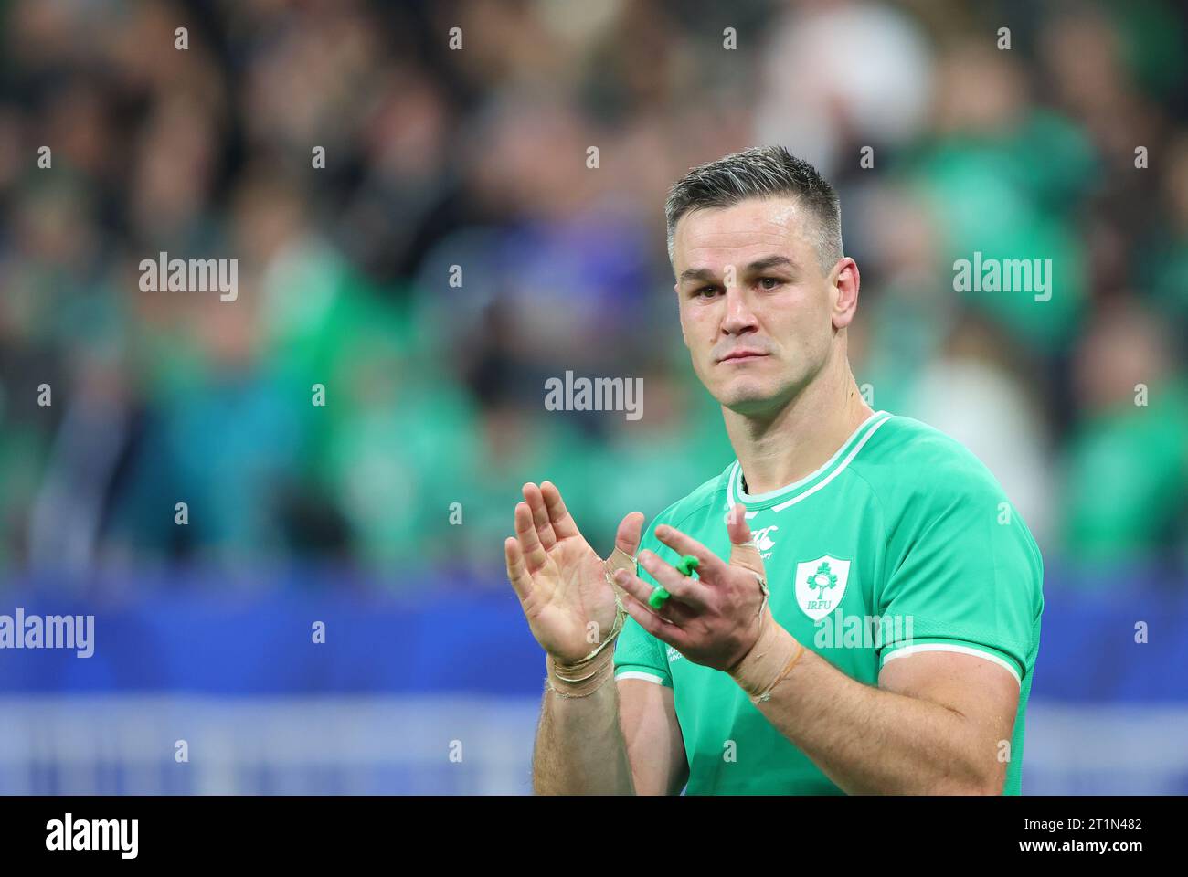 Paris, France. 14th Oct, 2023. Johnny Sexton of Ireland thanks the ...
