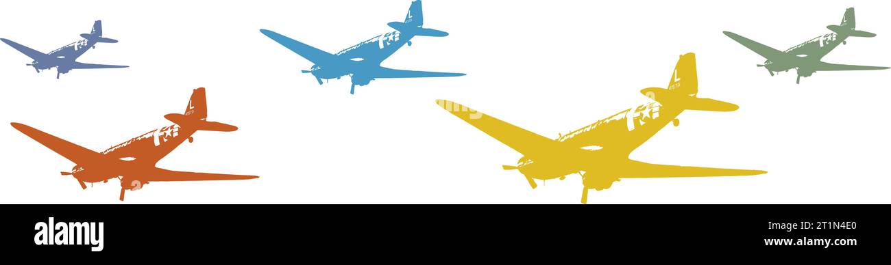 Colorful repeating pattern of 5 DC-47 Troop Carrier silhouettes in ...