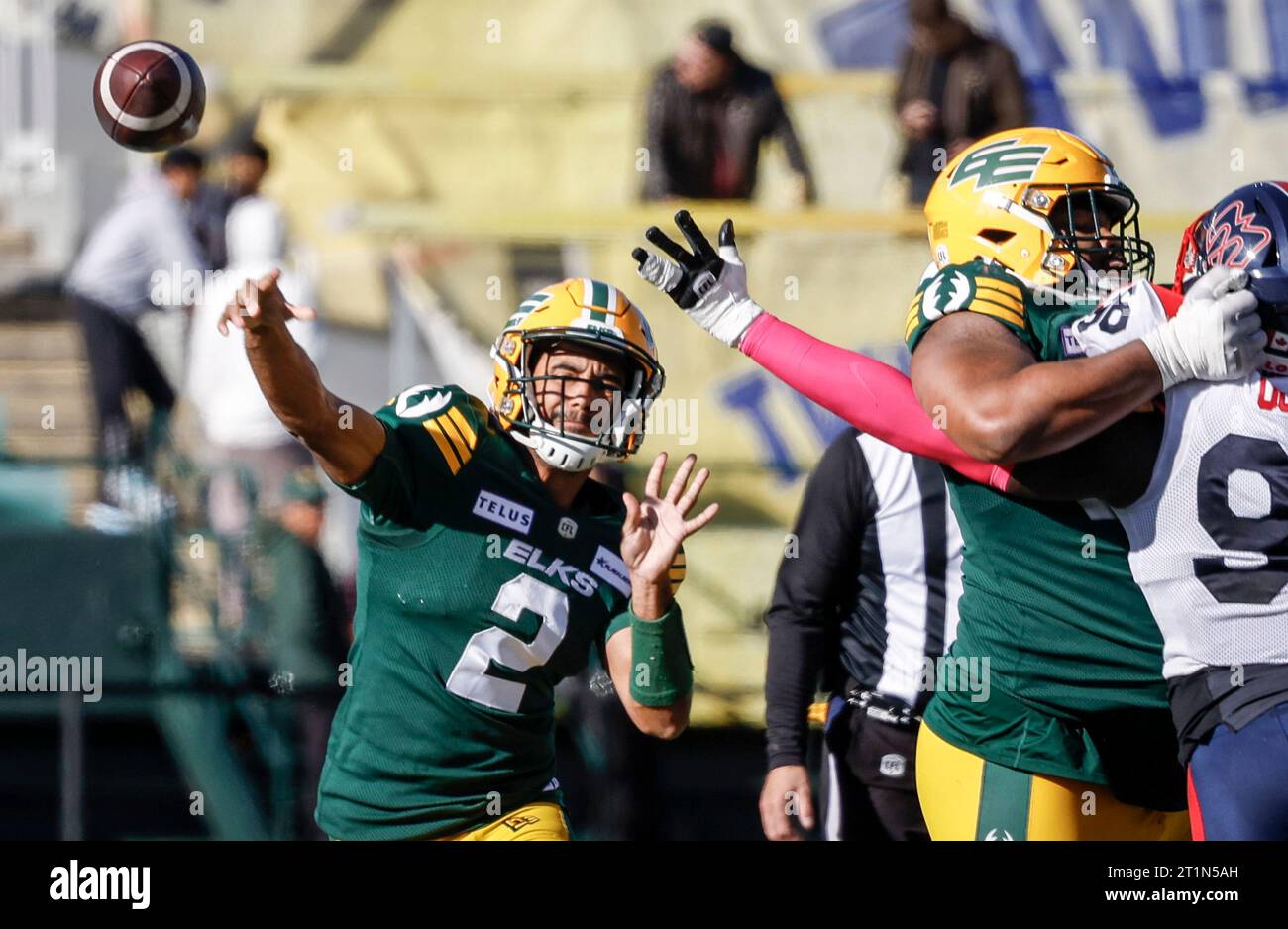 Edmonton, Canada. 14th Oct, 2023. Edmonton Elks quarterback Tre Ford ...