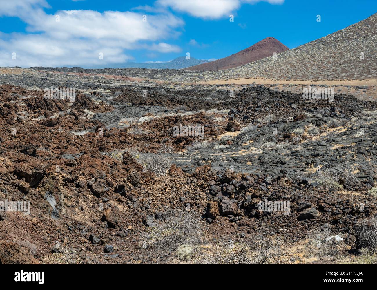 Lava field with both aa and pahoehoe young basaltic lava flows near La ...