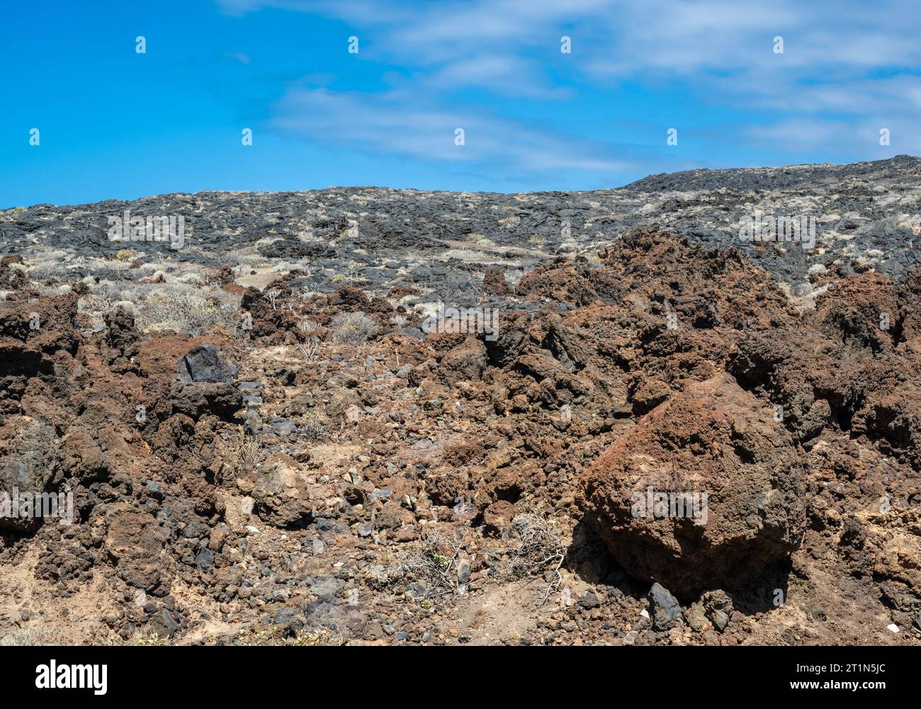 Lava field with both aa and pahoehoe young basaltic lava flows near La ...
