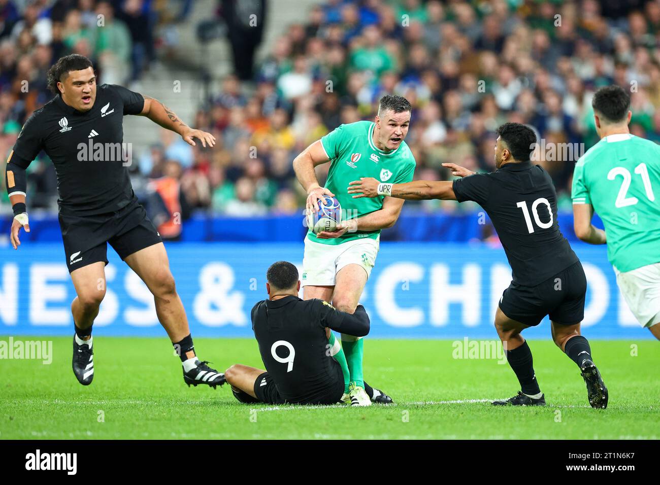 Aaron Smith of New Zealand, Johnny Sexton of Ireland and Richie Mo'unga ...