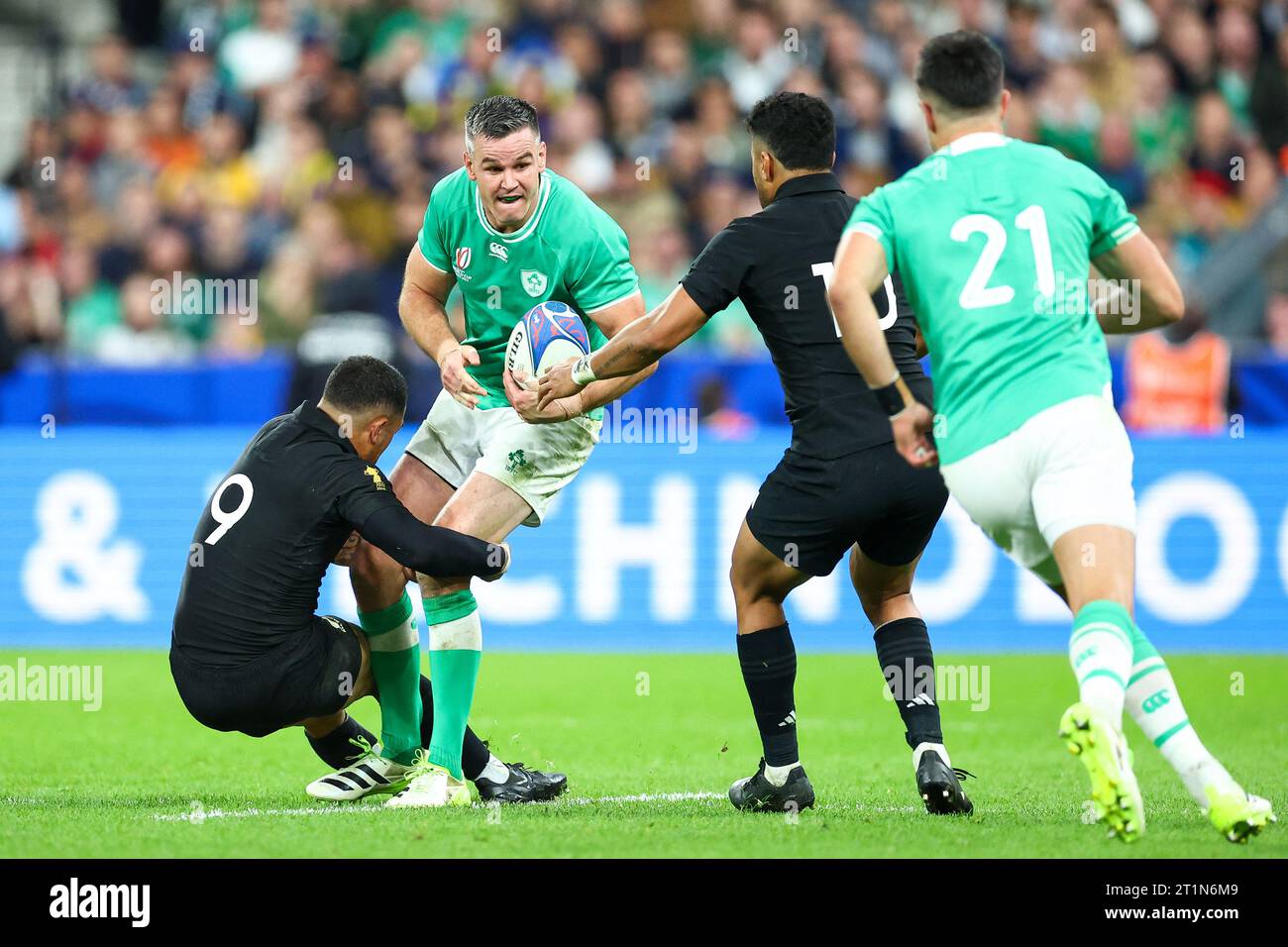 Aaron Smith of New Zealand, Johnny Sexton of Ireland and Richie Mo'unga ...