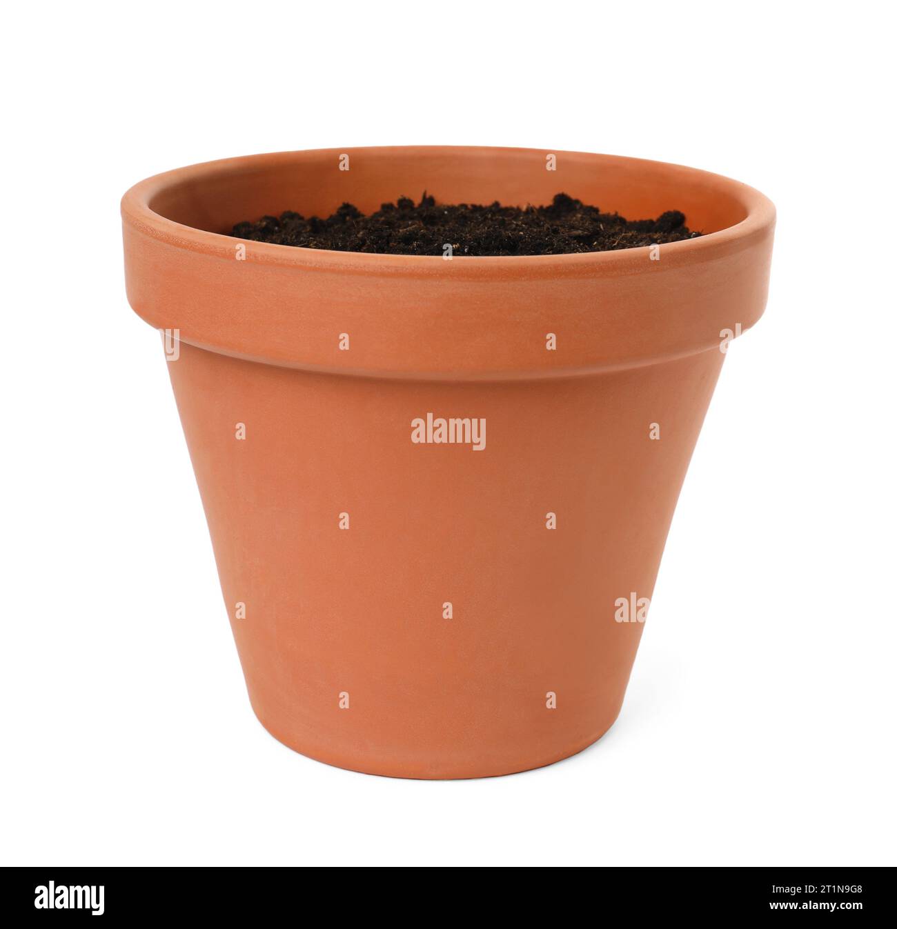 Clay flower pot with soil isolated on white Stock Photo - Alamy