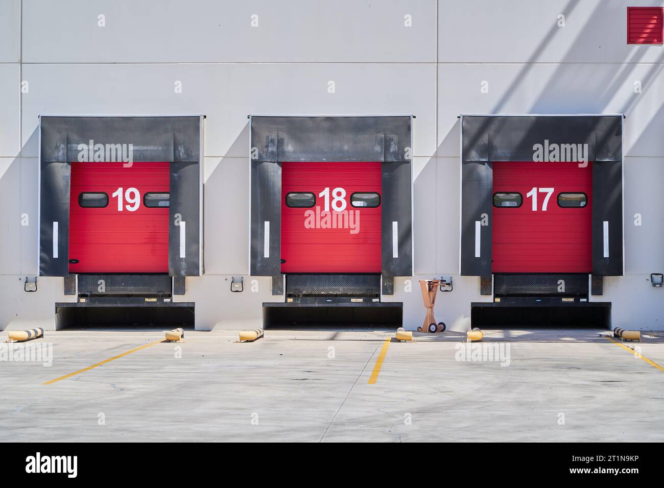 Logistic terminal on a warehouse with three freight cargo units Stock ...