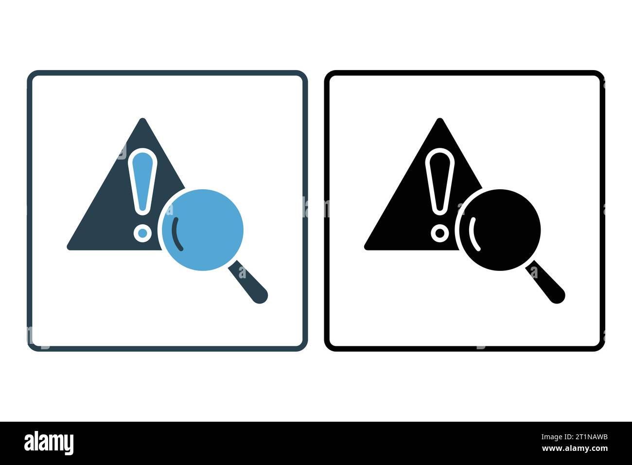 Problem identification icon. magnifying glass with exclamation mark ...