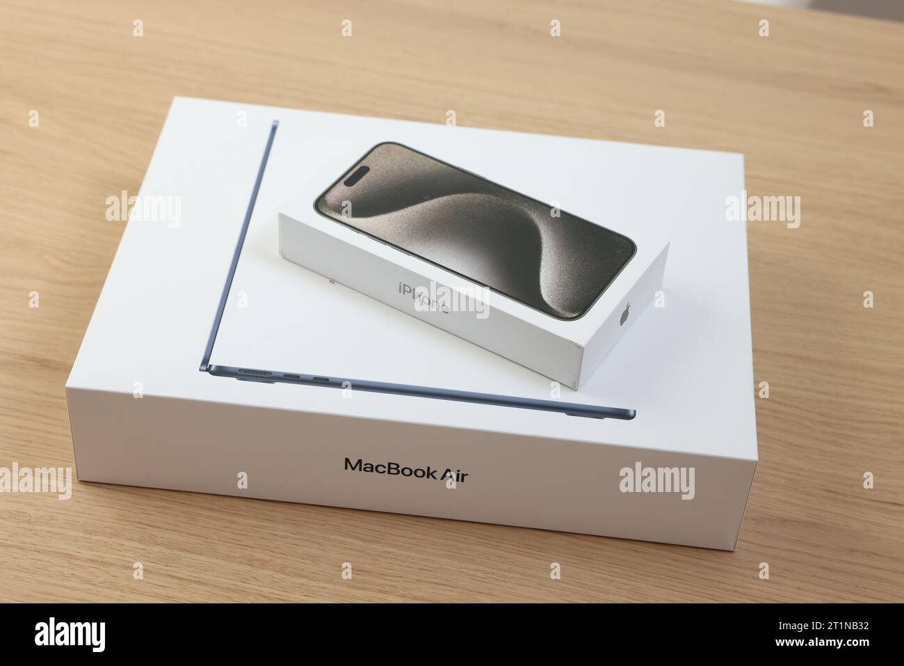 Leiden, Netherlands - October 6, 2023: Boxes with modern MacBook Air ...