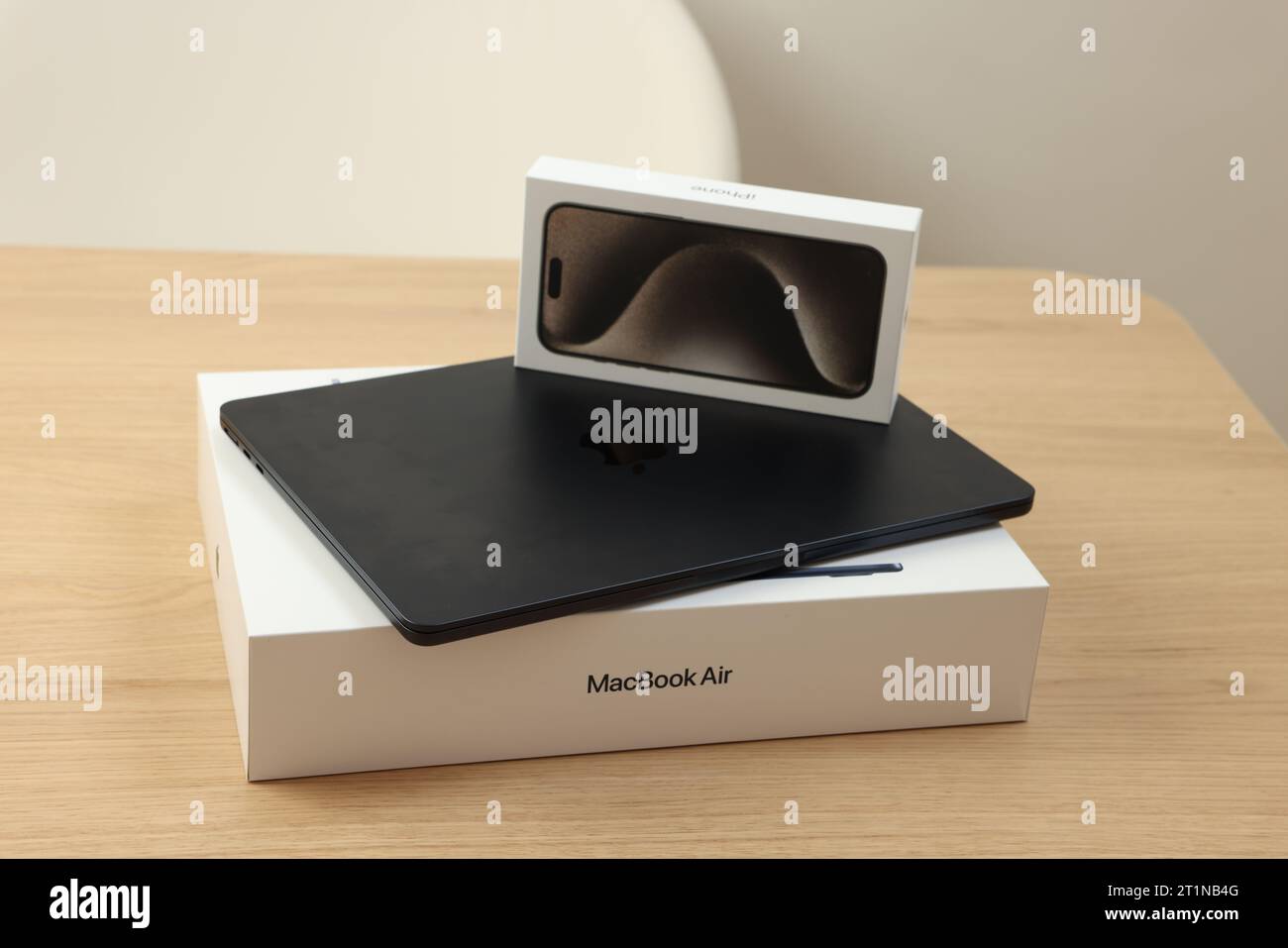 Leiden, Netherlands - October 6, 2023: Modern black MacBook Air and box ...