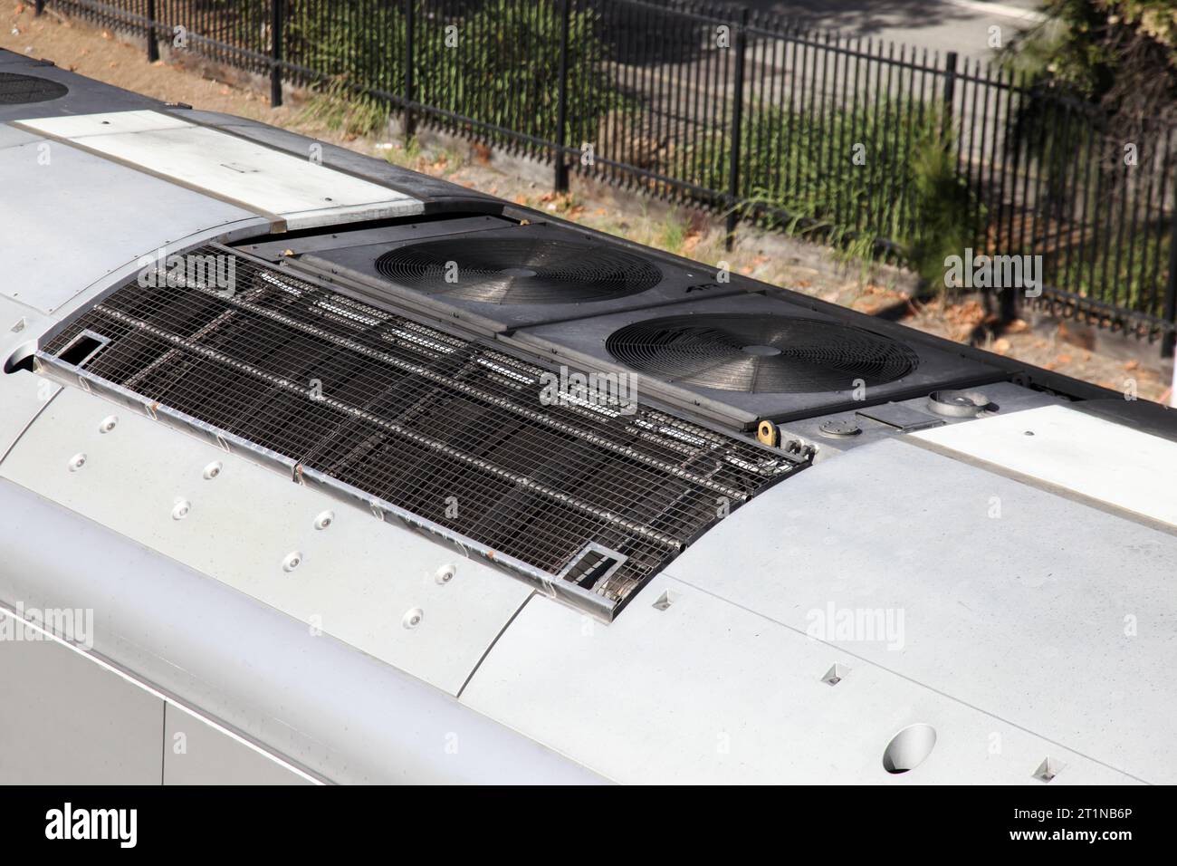 A detail shot of an air-conditioner unit on an urban train in Australia ...