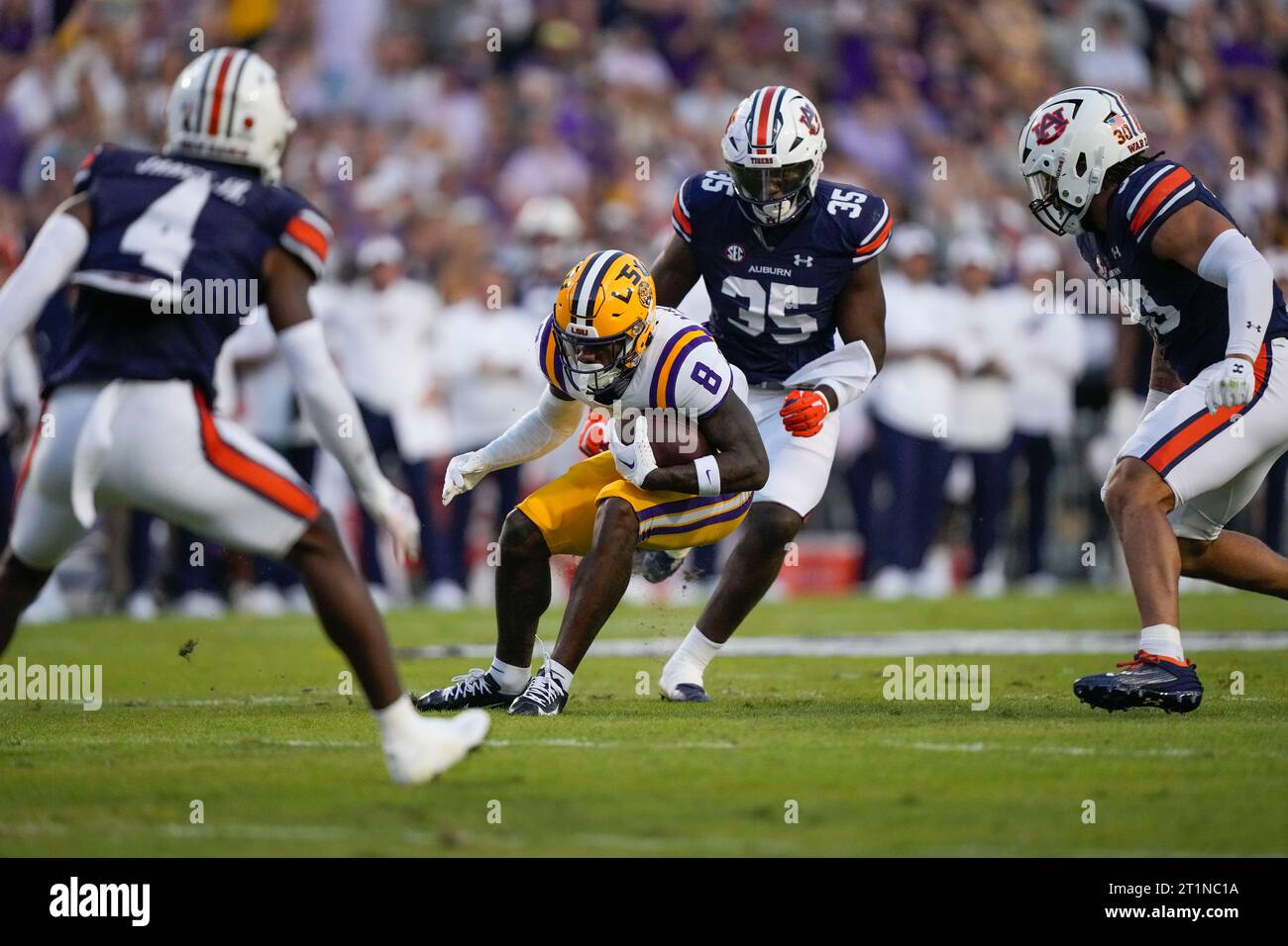 LSU wide receiver Malik Nabers (8) carries on a reception as Auburn ...
