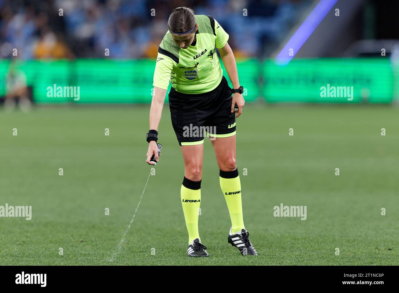 Sydney, Australia. 14th Oct, 2023. Referee, Casey Reibelt sprays a line ...