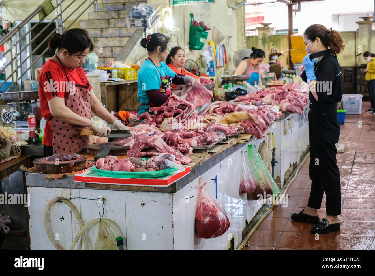 Cat Ba, Vietnam. Morning Market Scene, Butcher Stand Stock Photo - Alamy